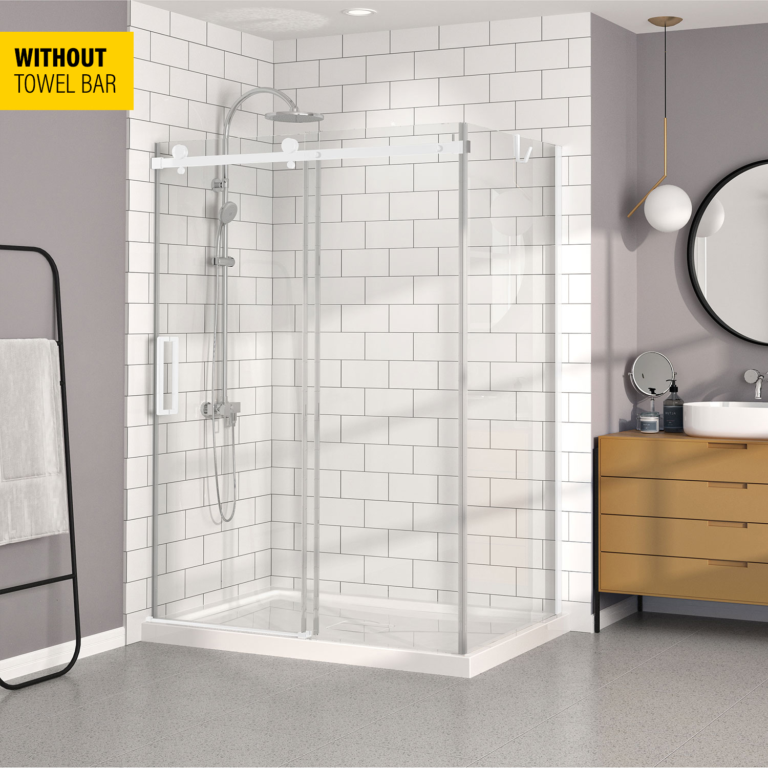 Shower door 60" x 36", in a corner closing on wall, wall on the left, door on the left, in matte ...